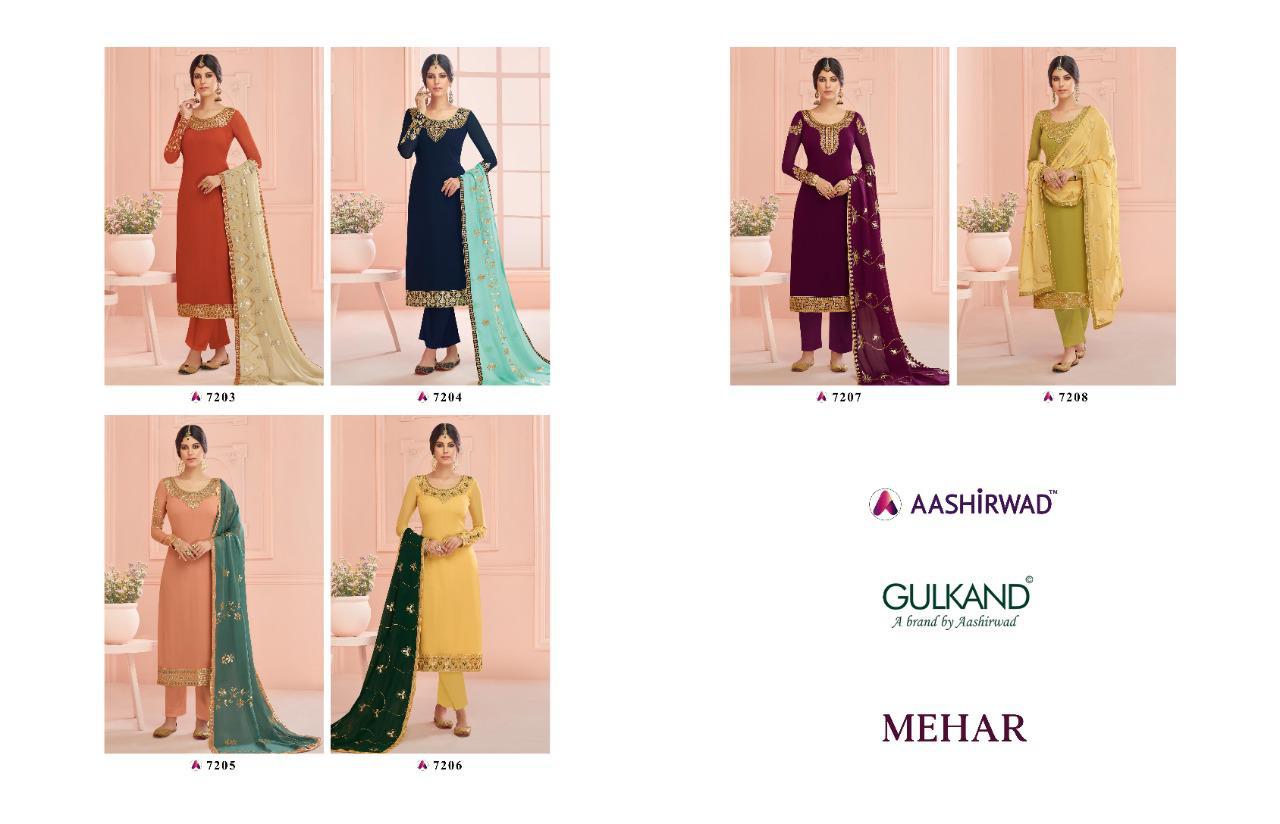 Aashirwad Presents Mehar Georgette Heavy Designer Straight Salwar ...